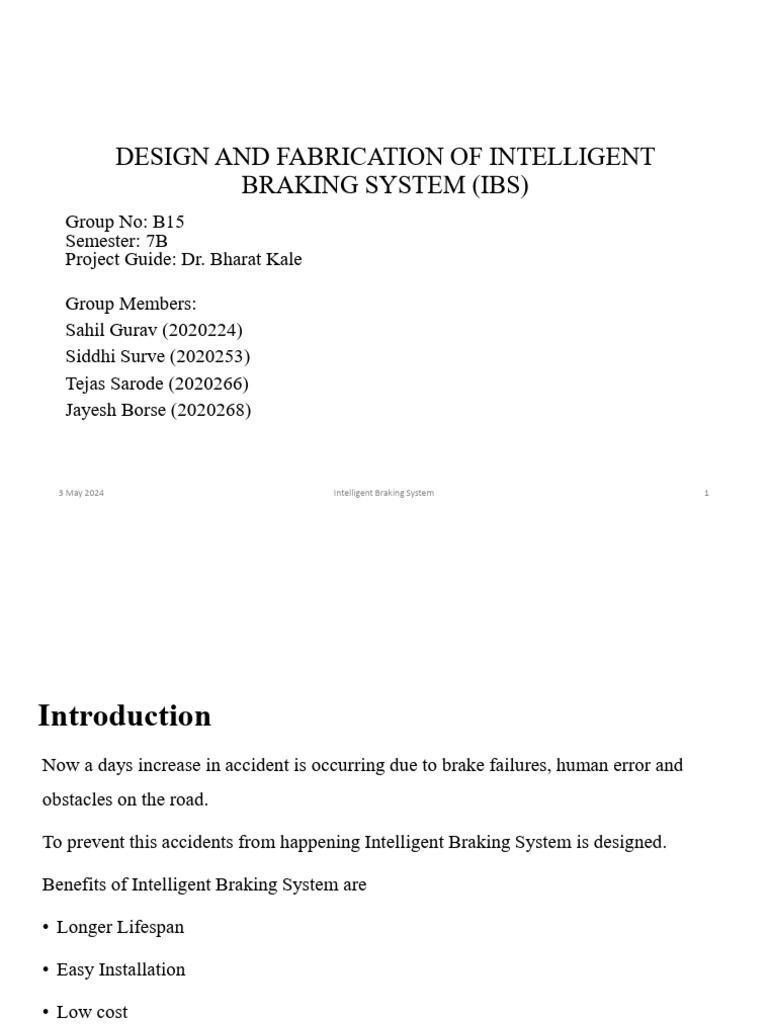 B15 - PPT - Design and Fabrication of Intelligent Braking System | PDF ...