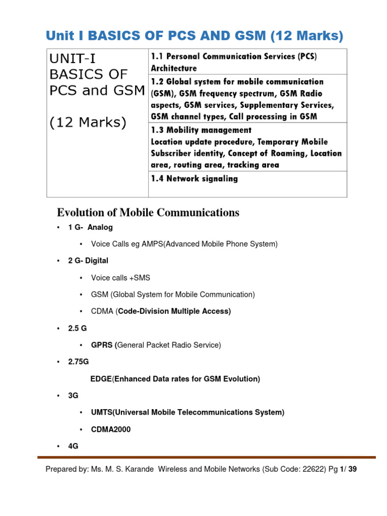 Unit1 BASICS OF PCS and GSM | PDF | Cellular Network | Wireless