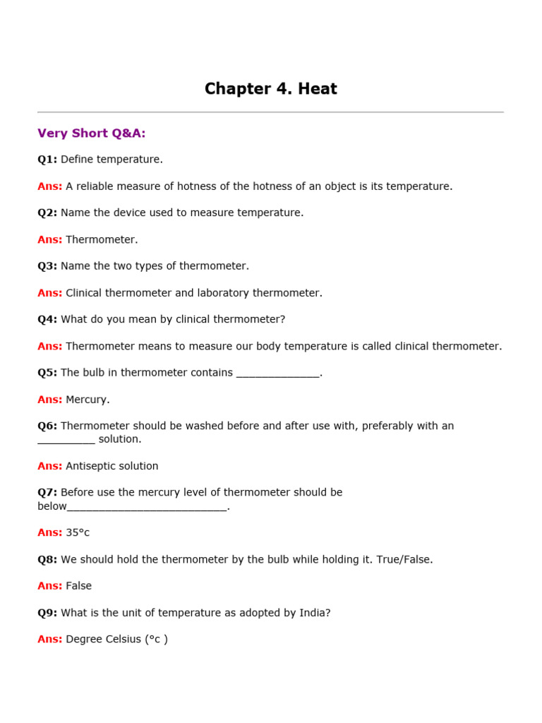 CBSE Class 7th Science Value Based Questions Chapter 4 Heat PDF Download | PDF | Temperature | Heat