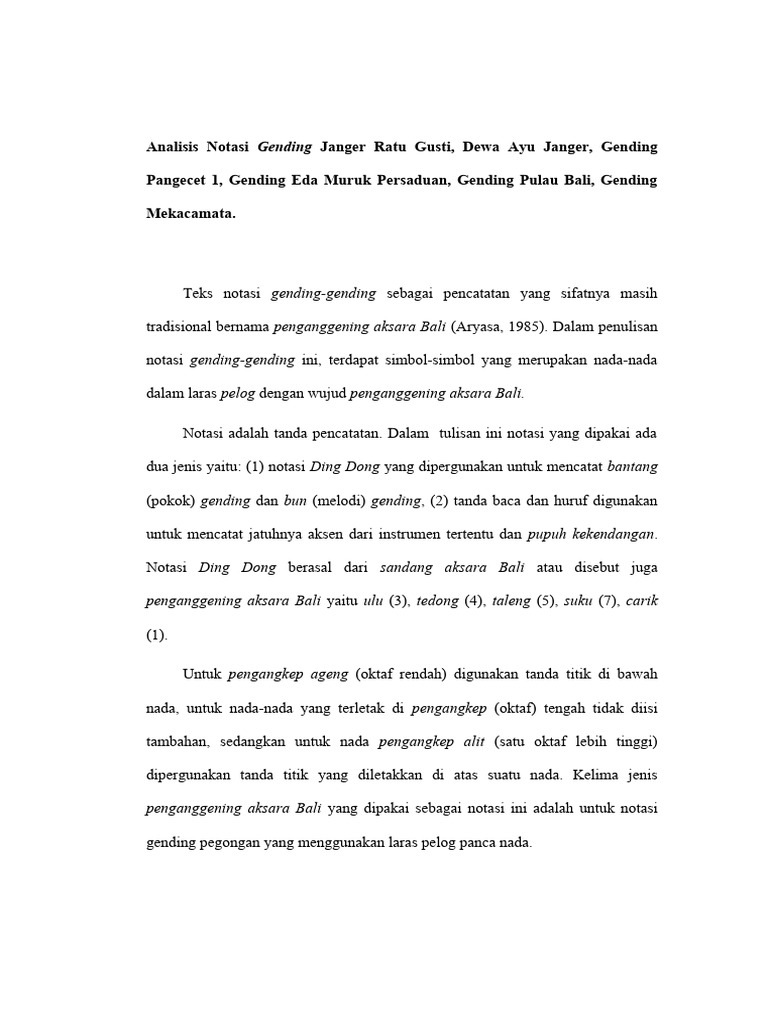 Notasi Gending Bali Tradisional | PDF