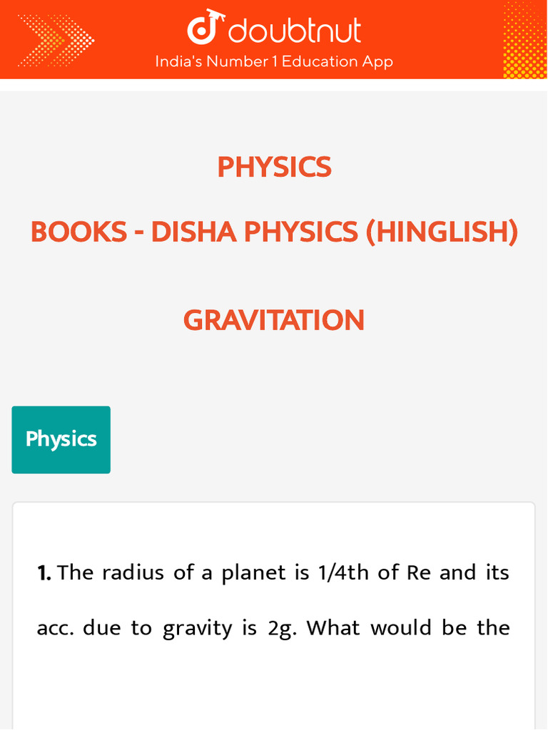Gravitation Physics MCQs with Solutions | PDF | Mass | Orbit