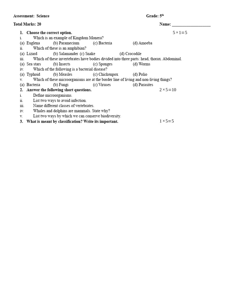 Science Assessment Grade 5 | PDF | Science & Mathematics