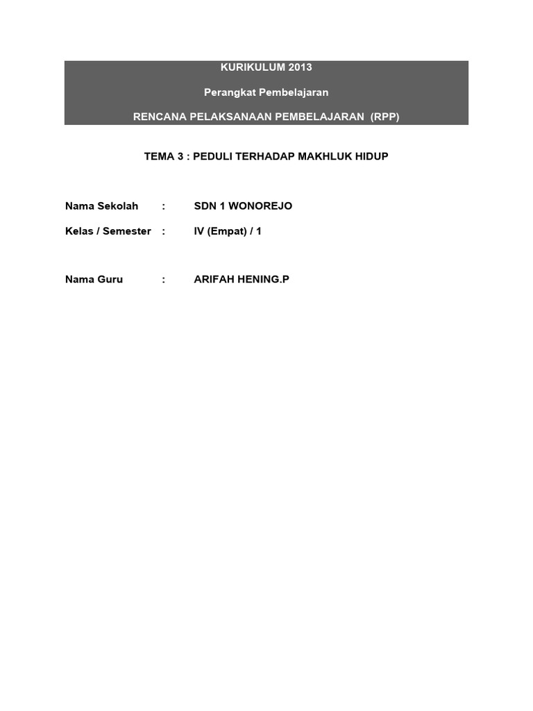 RPP Ipa KELAS 4 K13 | PDF