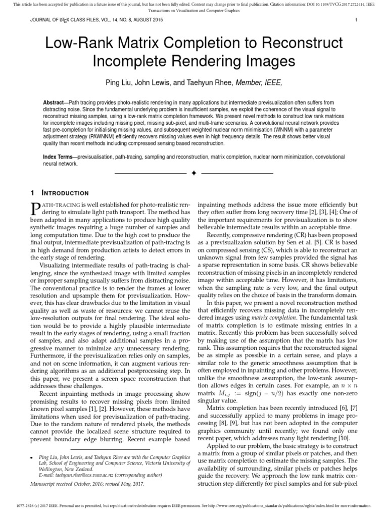 Low-Rank Matrix Completion To Reconstruct Incomplete Rendering Images ...