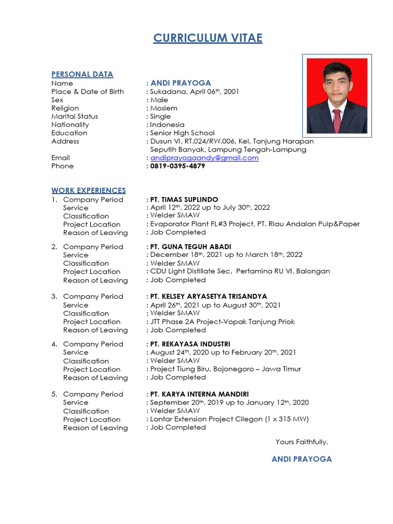 CURRICULUM VITAE ANDI PRAYOGA Fix | PDF | Business | Technology & Engineering
