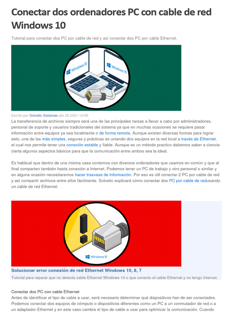 Conectar Dos Ordenadores PC Con Cable de Red Windows 10 - 071909 | PDF | Red de computadoras ...