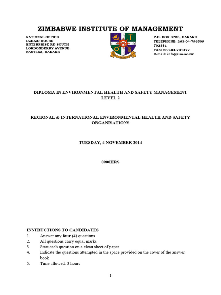 Diploma in Environmental Health Zimbabwe | PDF | World Health ...