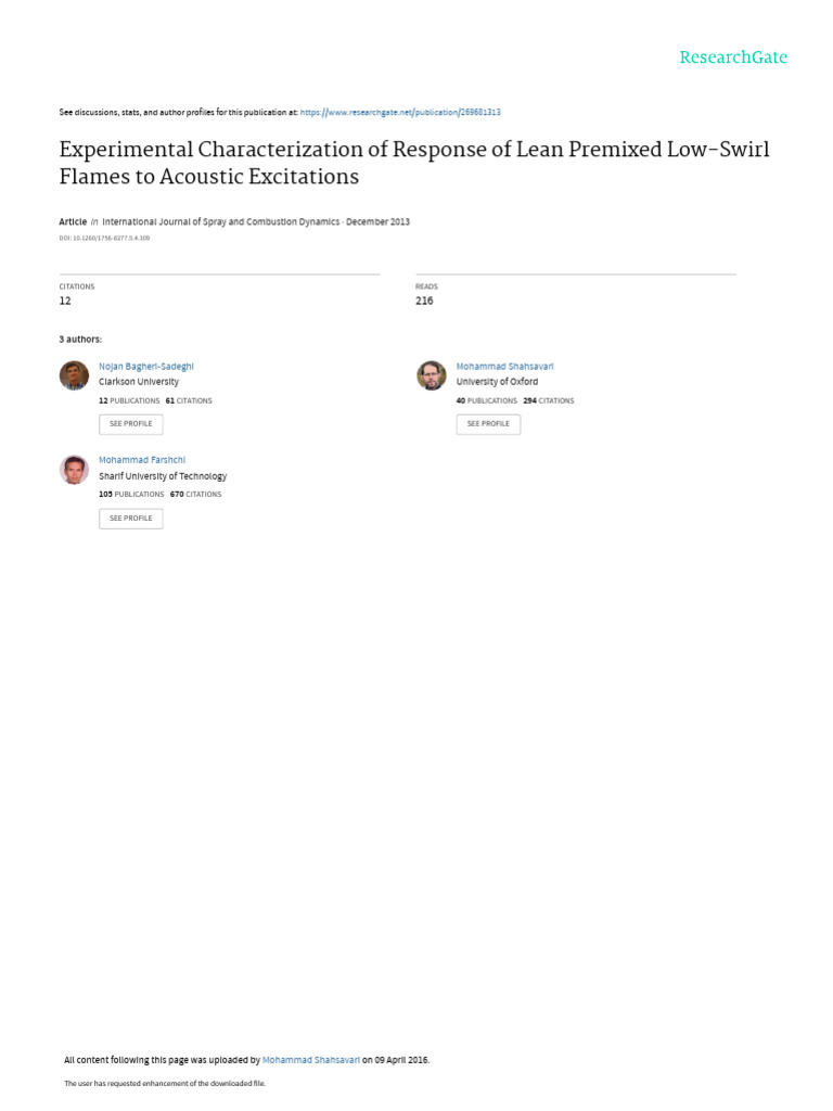 Experimental Characterization of Response of Lean Premixed Low-Swirl ...