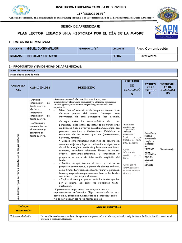 Plan Lector Leemos Una Historia Por El Día de La Madre | Descargar ...