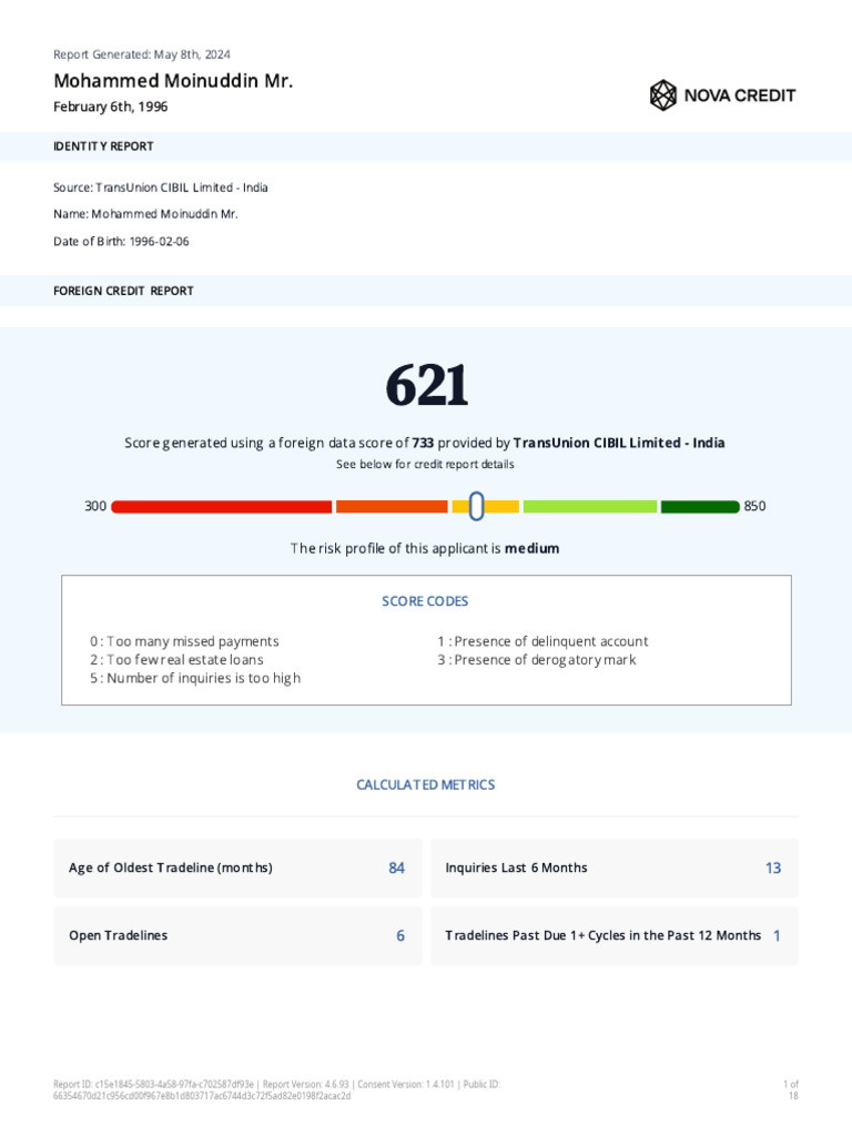 Nova Credit Report | PDF | Credit | Finance & Money Management