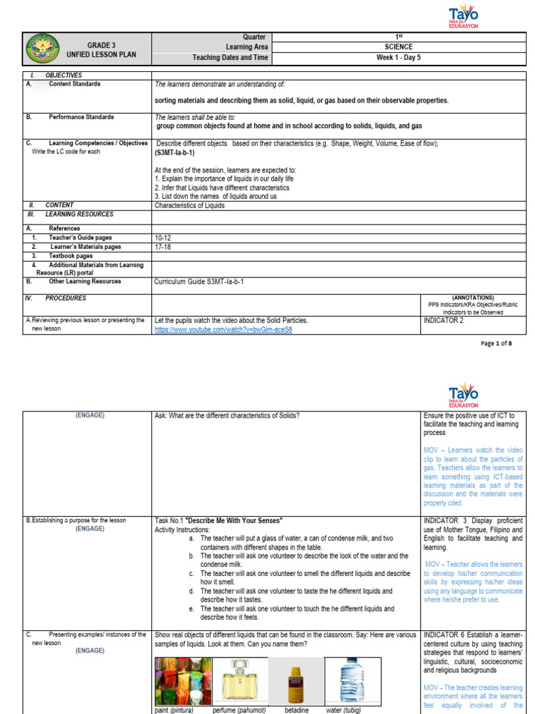 Grade 3 - 1st Quarter - Week 1 - Day 5 | PDF | Learning | Teachers