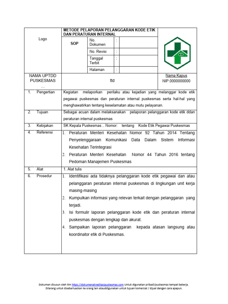 Contoh SPO Sistem Yang Tertuang Dalam SOP, Untuk Laporan Terhadap ...