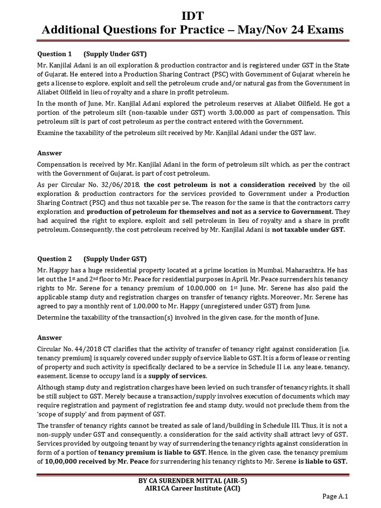 IDT Additional Qns of RTP & MTP | PDF | Leasehold Estate | Lease