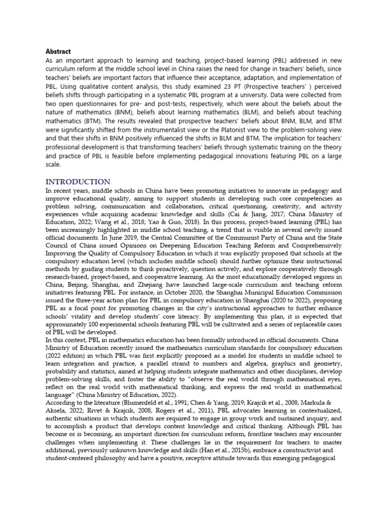 Abstract | PDF | Mathematics | Project Based Learning