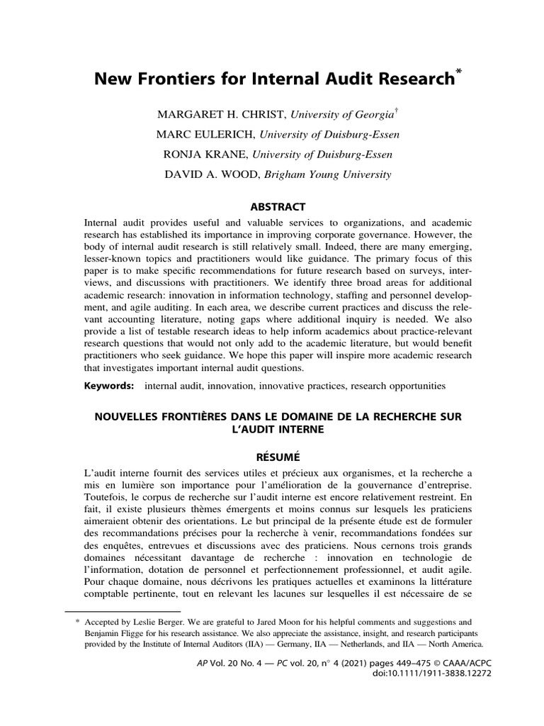New Frontiers For Internal Audit Research MEI 2023 | PDF | Internal ...