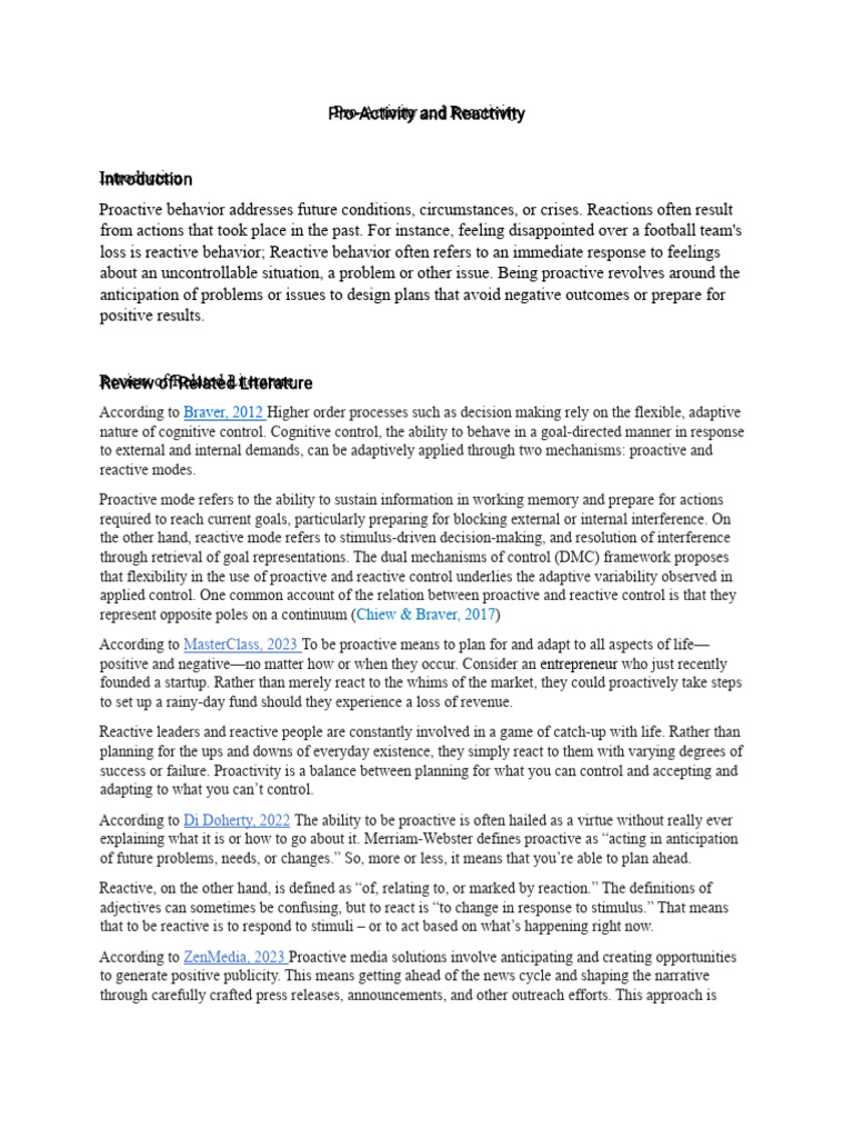 Pro Activity and Reactivity 2 | PDF | Behavior | Decision Making