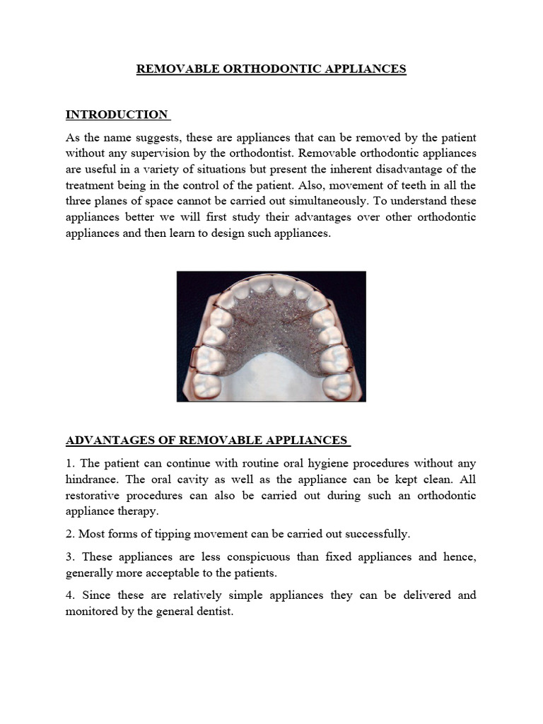 Write Up of Removable Appliances | PDF | Orthodontics | Tooth
