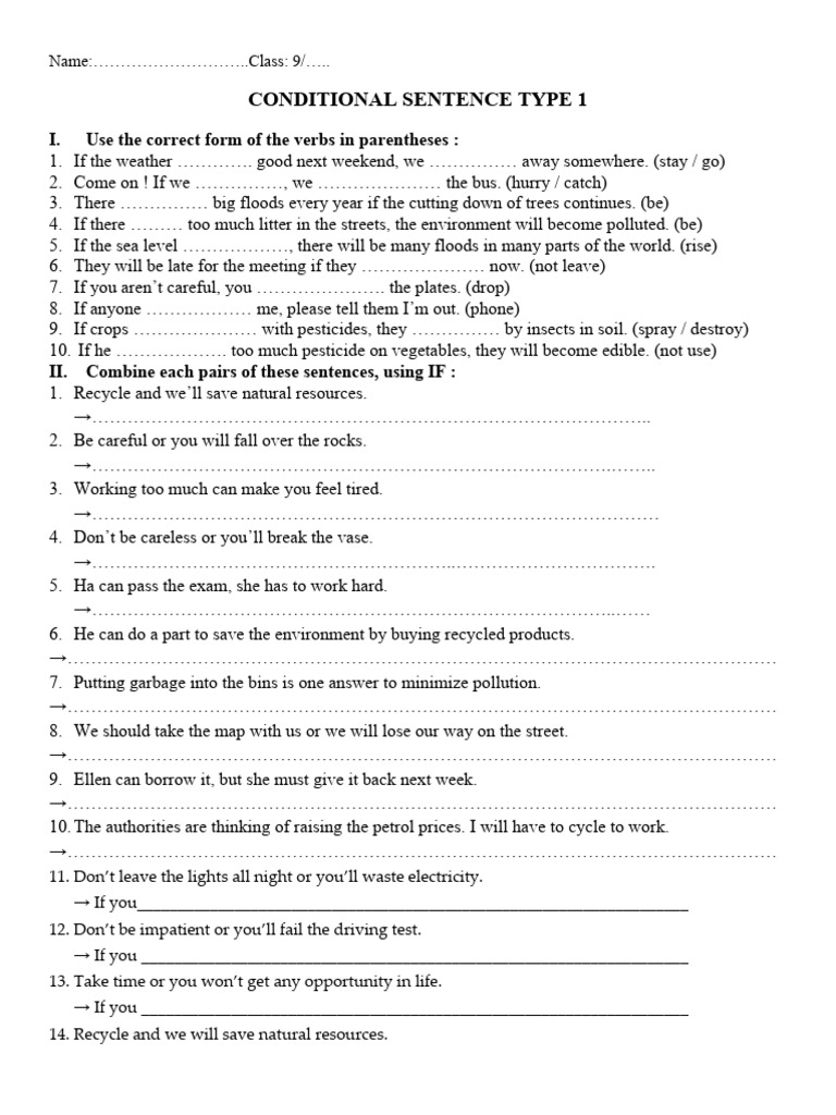 Anh 9 - Conditional Sentence Type 1 | PDF | Earth Sciences | Agriculture