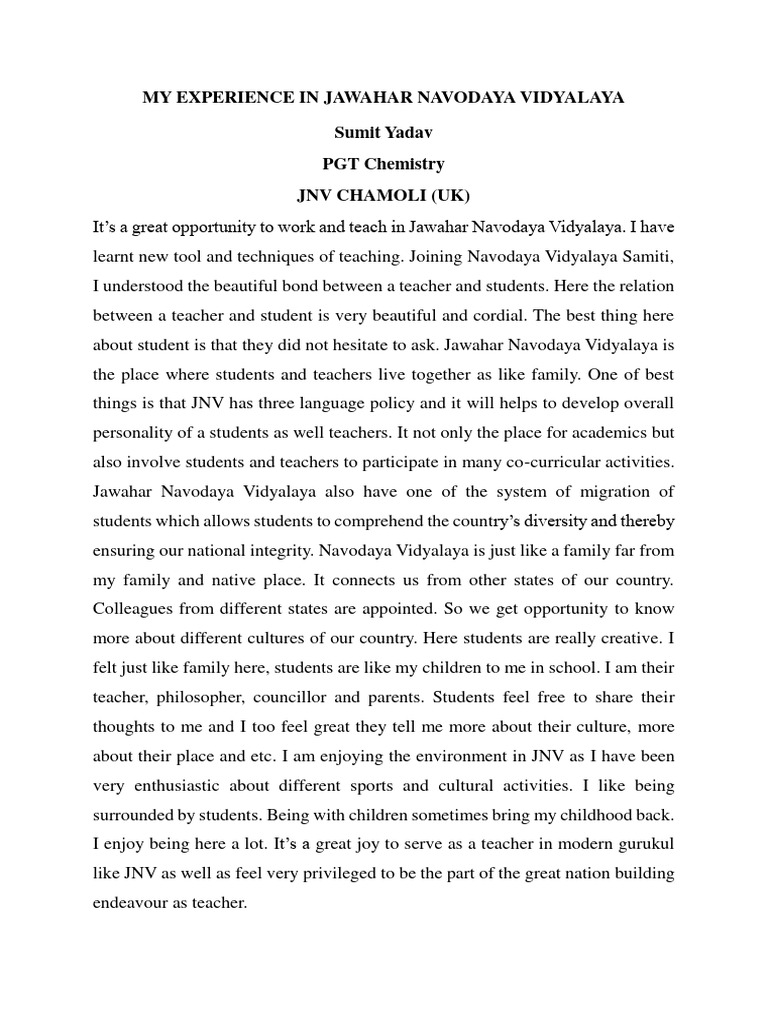 My Experience in JNV | PDF