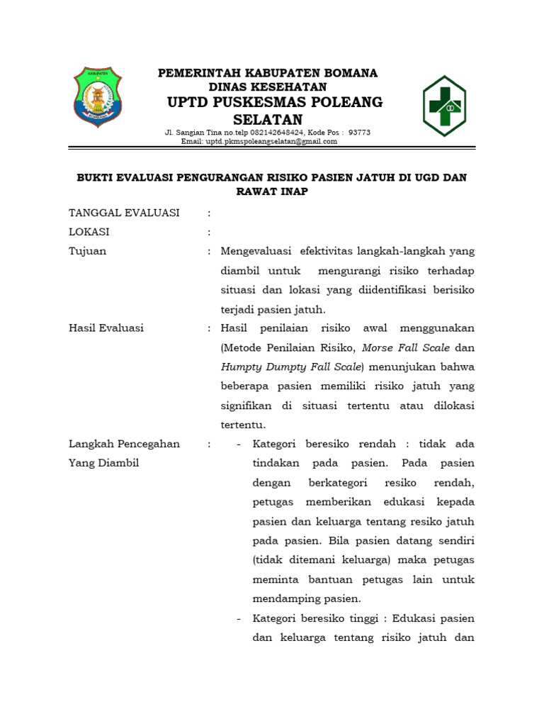 Bukti Evaluasi Pengurangan Risiko Pasien Jatuh Diugd Dan Ranap | PDF