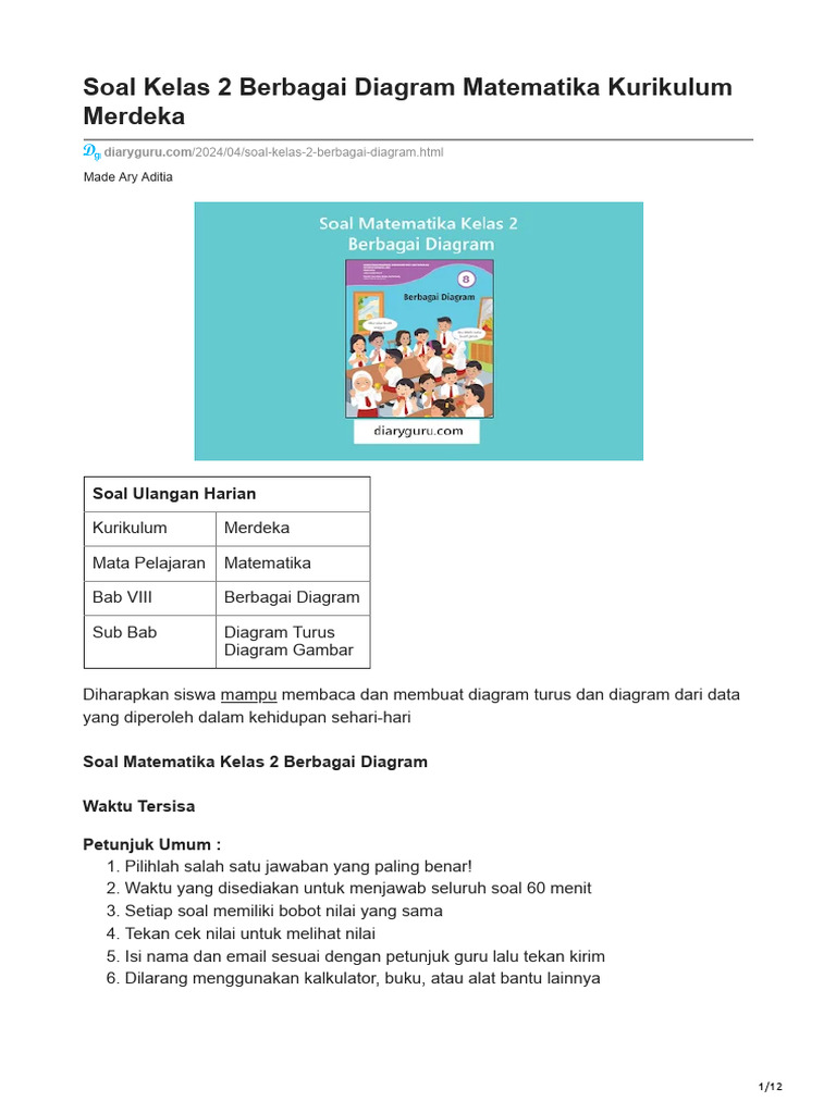 Soal Kelas 2 Berbagai Diagram Matematika Kurikulum Merdeka | PDF | Seni & Disiplin Bahasa