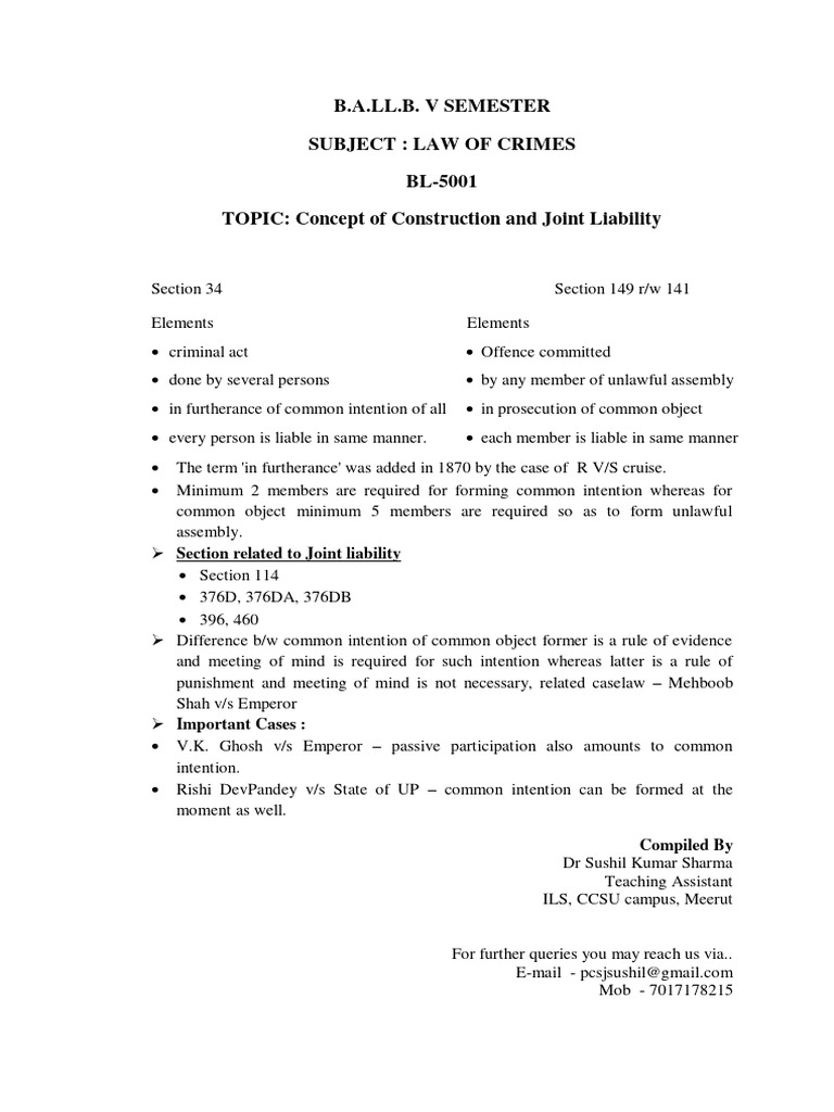 Diffrence BW-Section 34 & Section 149, Common Intention & Objects | PDF