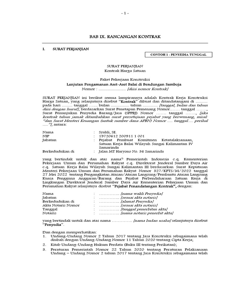 Rancangan Kontrak SSUK Dan SSKK Pengamanan Samboja TA. 2024 | PDF