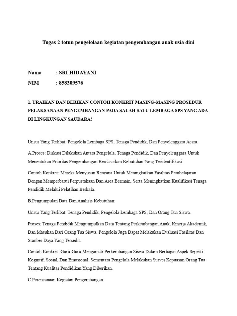 Tugas 2 Totun Pengelola Kegiatan Pengembangan Anak Usia Dini | PDF