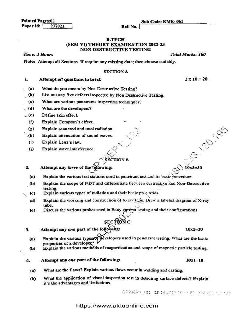 Non Destructive Testing Kme 061 2023 | PDF