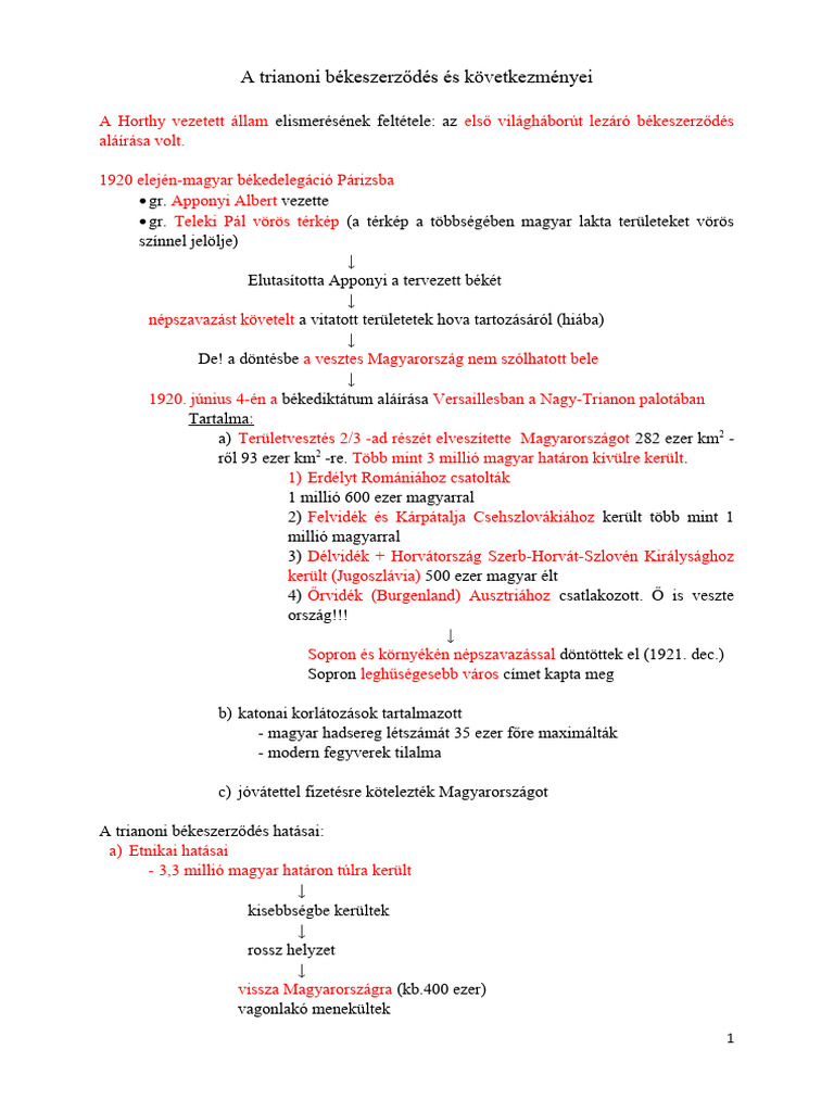 A Trianoni Békeszerződés És Következményei | PDF