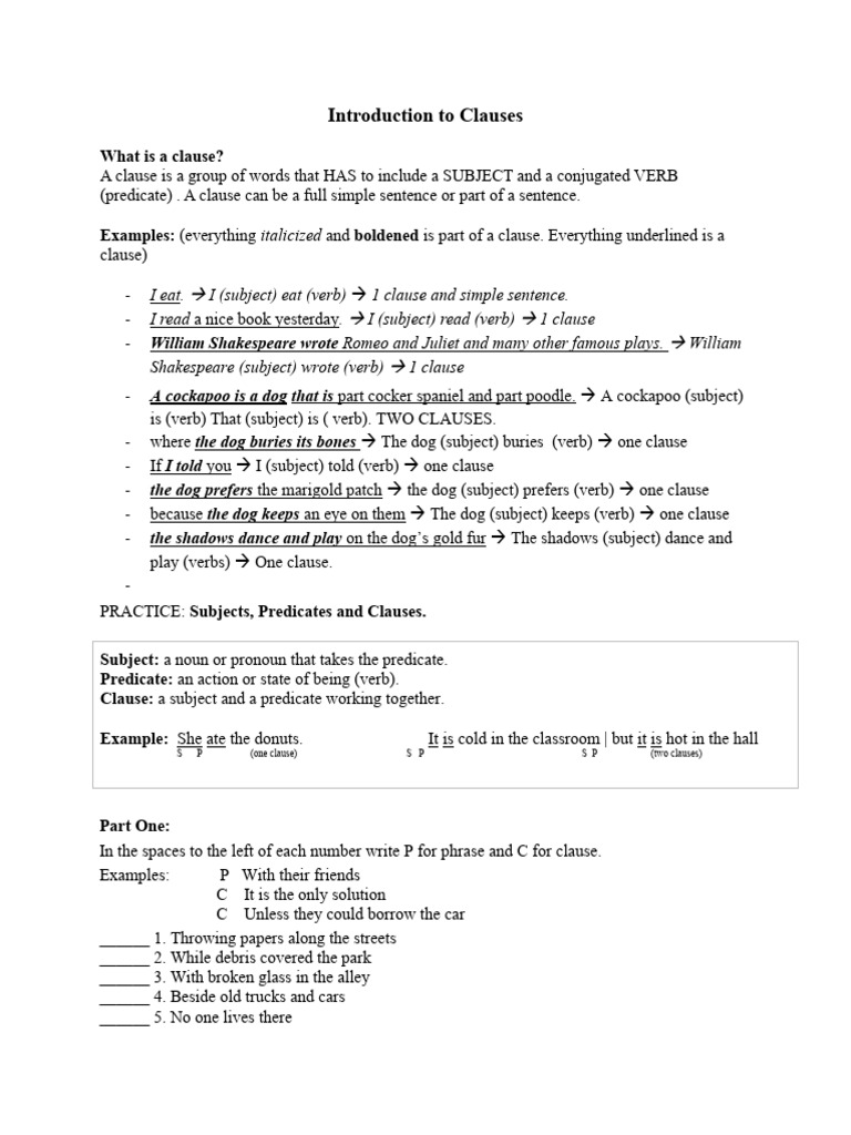 Introduction To Clauses | PDF | Subject (Grammar) | Clause