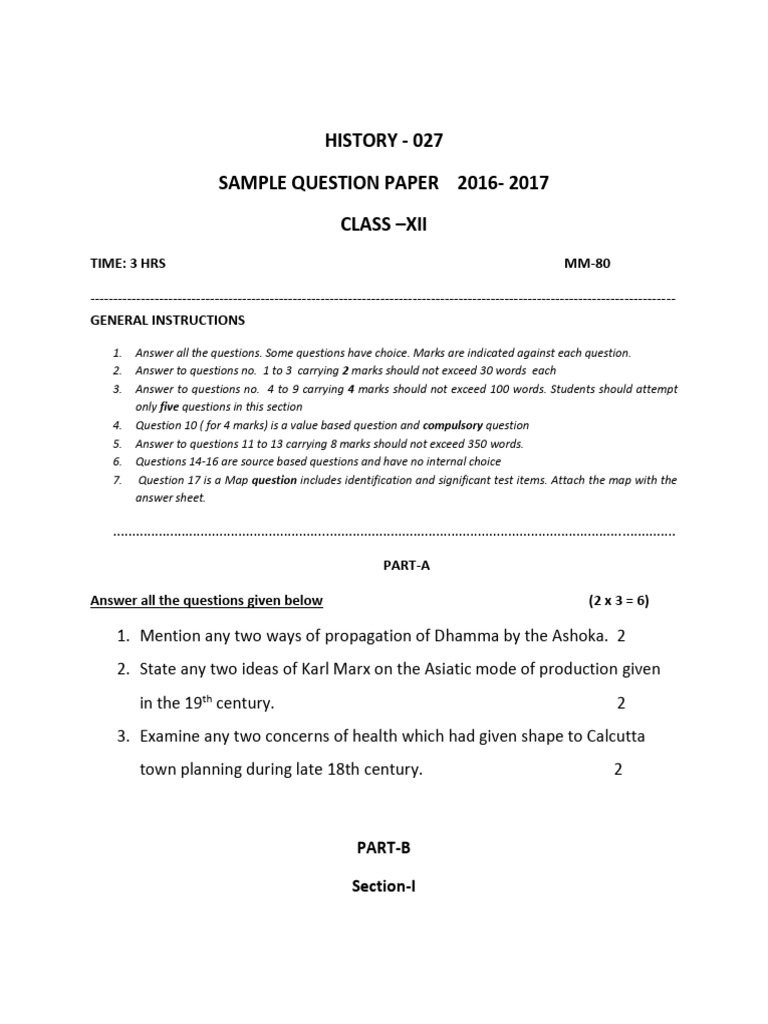 Class 12 History Sample Paper-3 | PDF | Social Science