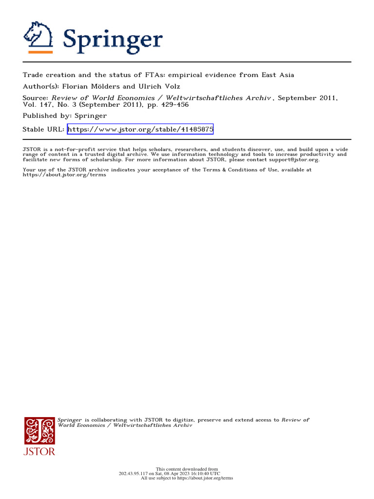 Trade Creation and The Status | PDF | Regression Analysis | North ...