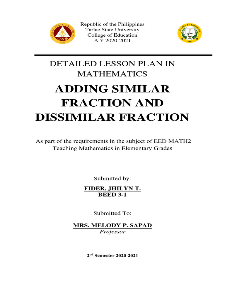 Final Lesson Plan (Math 2) 2 | PDF | Mathematics | Arithmetic