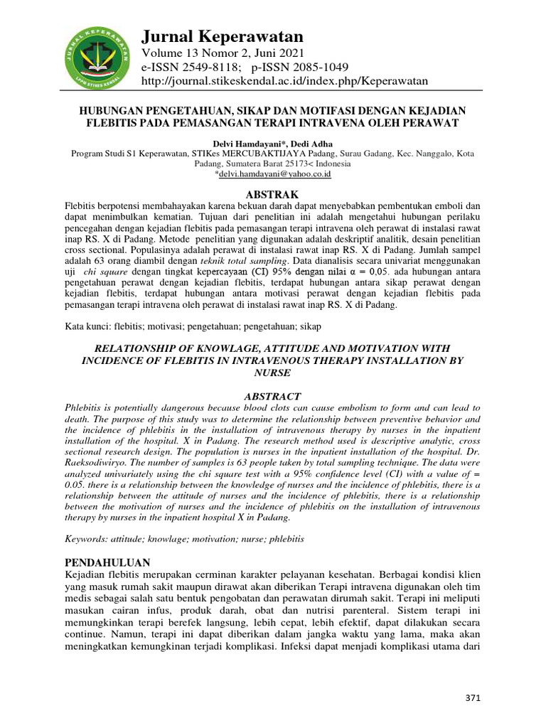 Hubungan Pengetahuan dan Sikap Perawat terhadap Flebitis | PDF