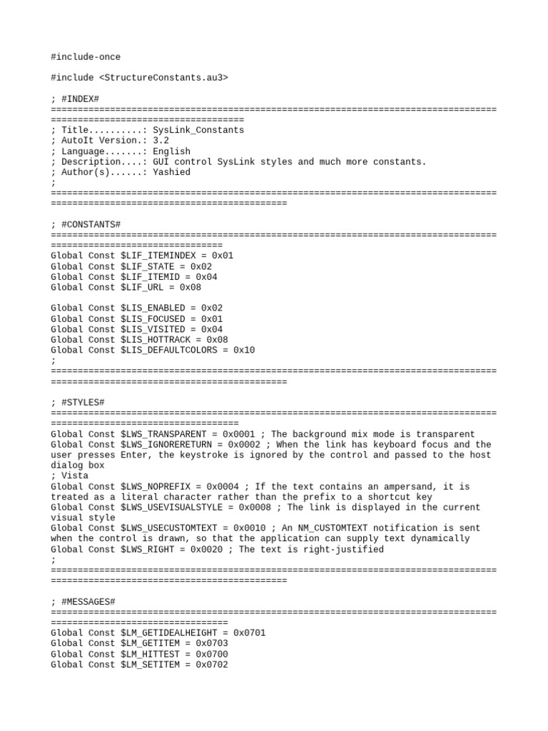 SysLinkConstants Au3 | Download Free PDF | Microsoft Windows | Computer Science