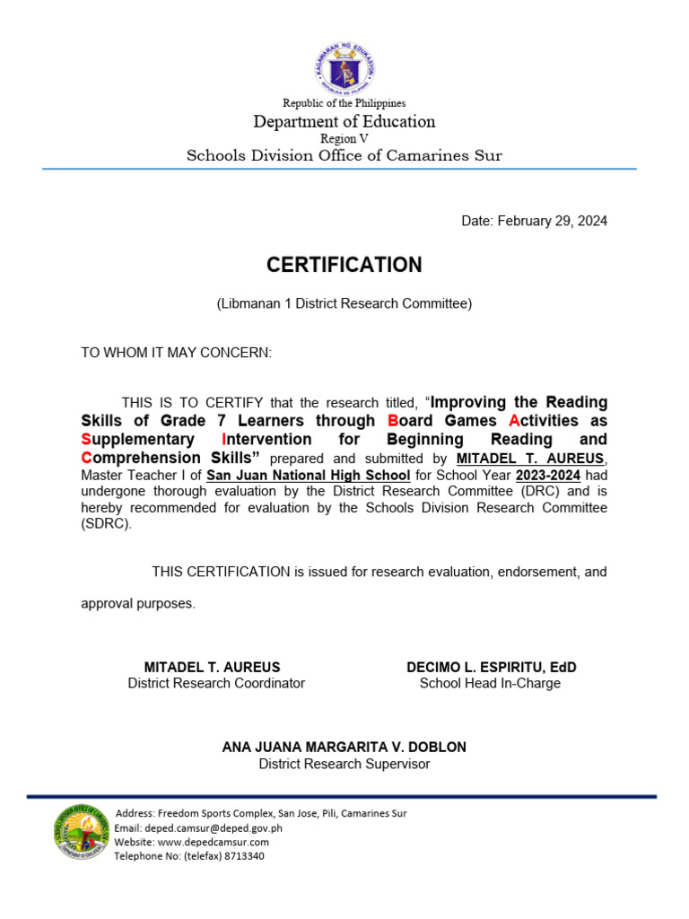 Research Certification | PDF