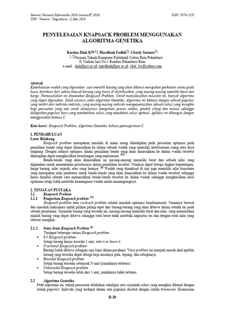 ID Penyelesaian Knapsack Problem Menggunaka | PDF