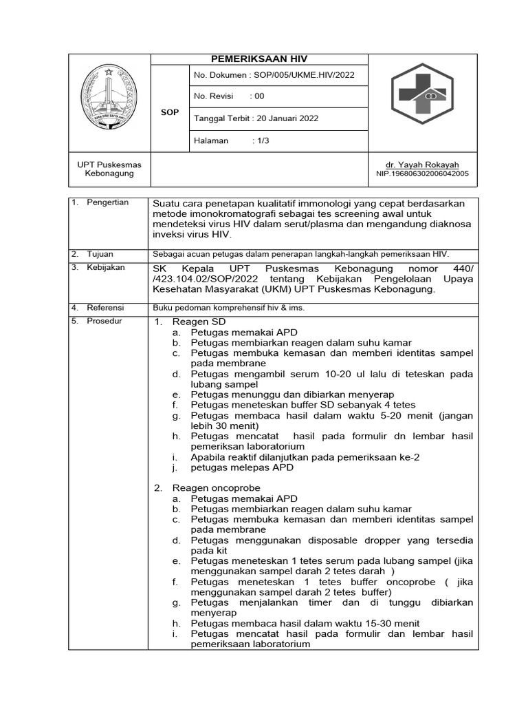 Sop Pemeriksaan Hiv | PDF