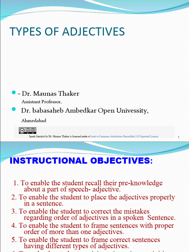 Types of Adjectives | PDF | Adjective | Part Of Speech