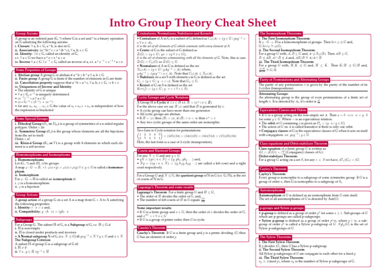 Group Theory Cheat Sheet Boris Template by Drew Ulick | PDF | Group ...
