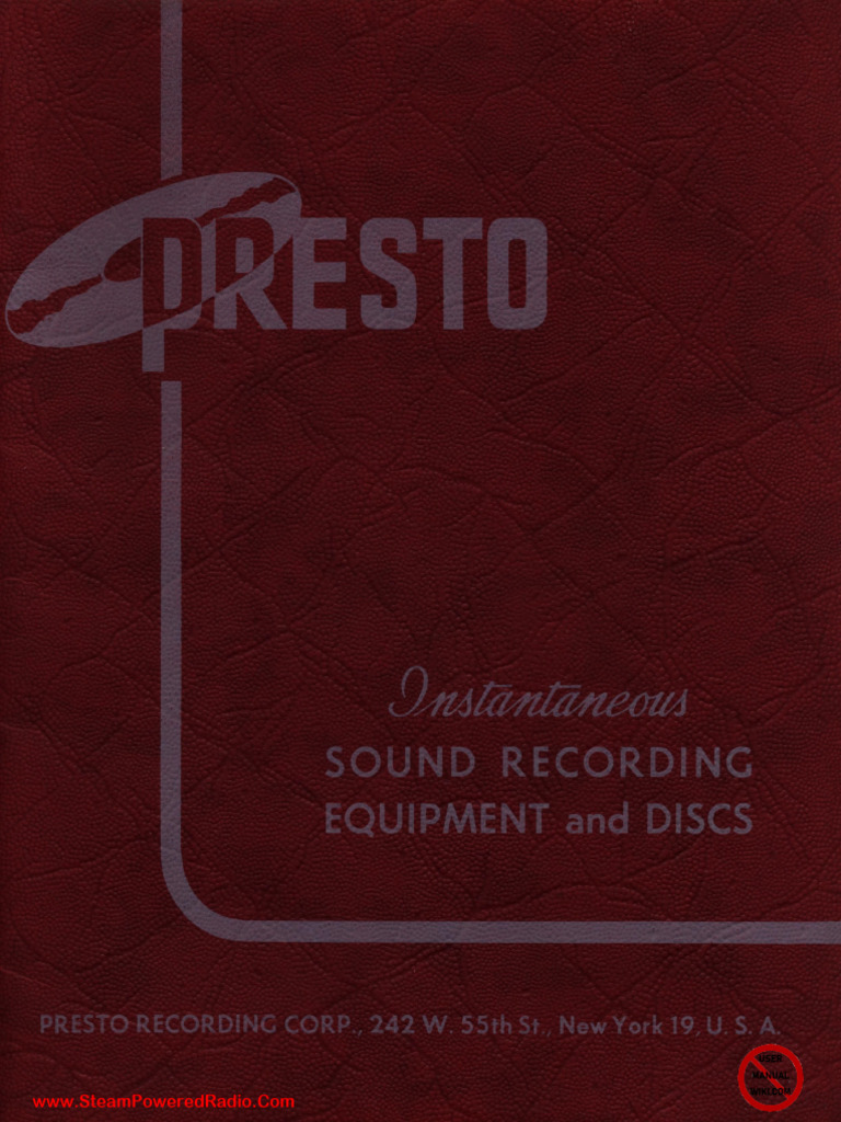 Presto Instantaneous Sound Recording Equipment and Discs Catalog 1948 ...