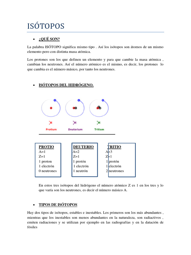 Isótopos: Tipos y Ejemplos Clave | PDF | Isótopo | Neutrón