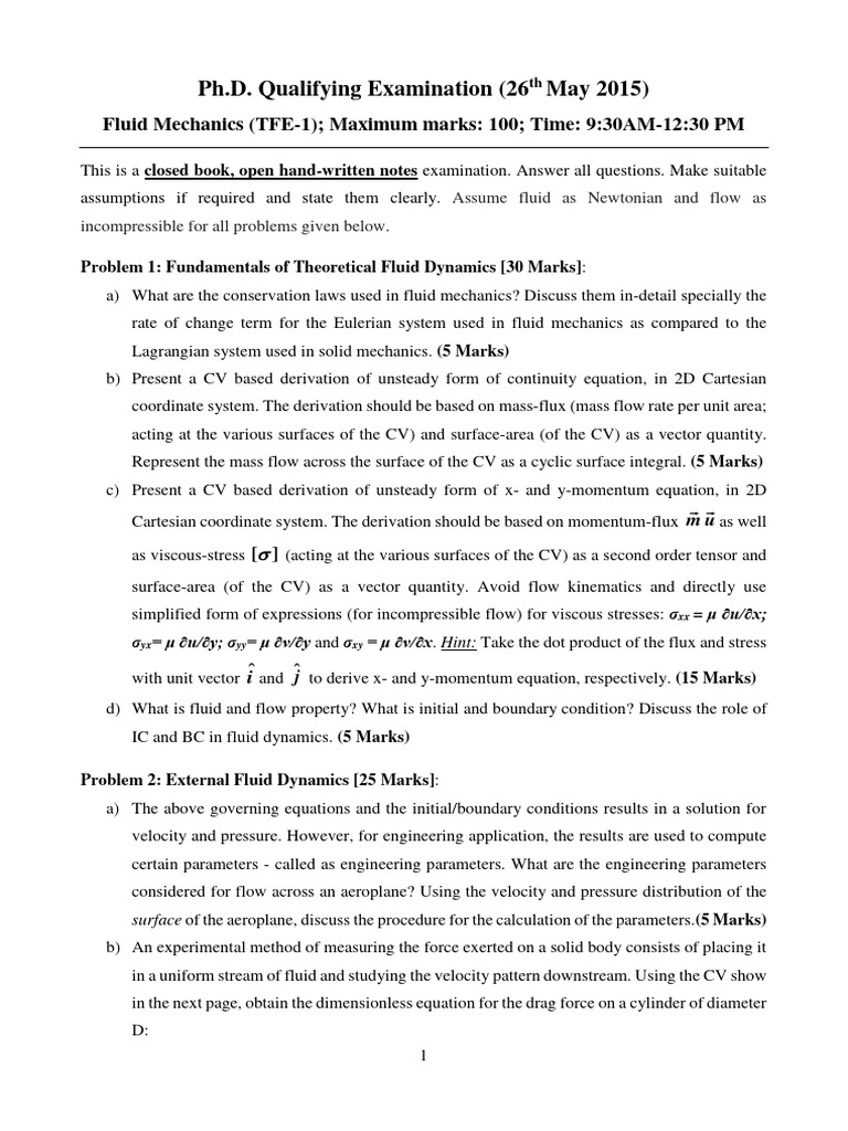 TFE1 FM PHD Qualifier May26 peeEJdz ZRFKFKX | PDF | Fluid Dynamics ...