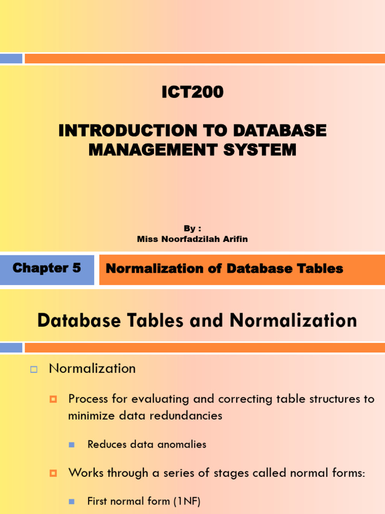 Chapter 5 Normalization of Database Tables | PDF | Relational Database | Database Design
