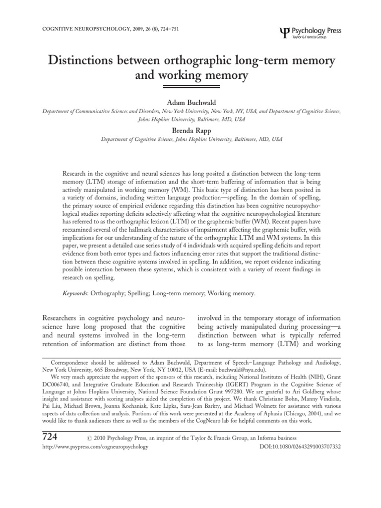 Distinctions Between Orthographic Long-Term Memory and Working Memory ...