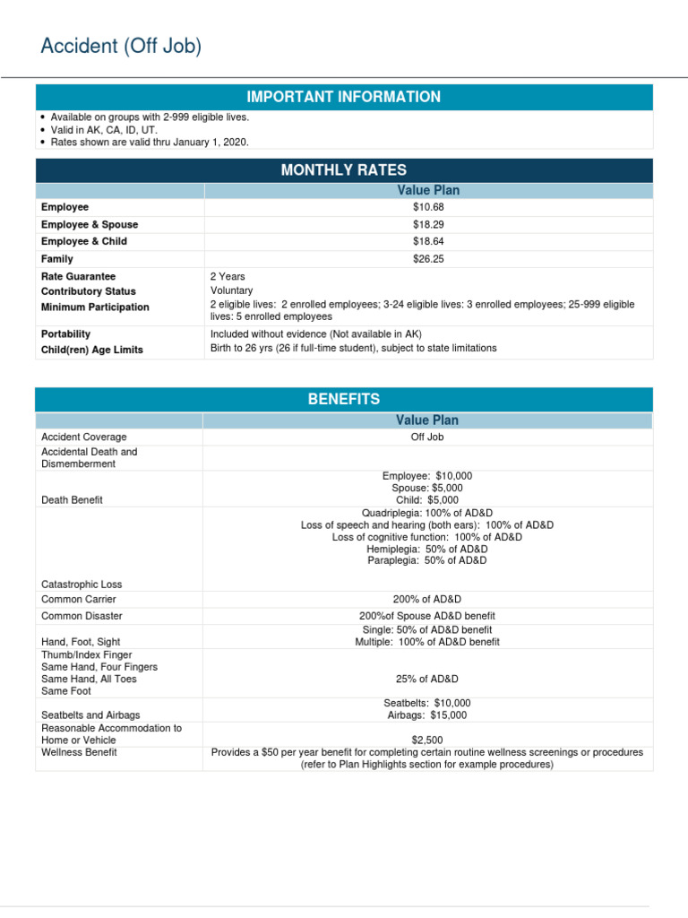 Guardian Value Accident Plan Summary 1-20 | PDF | Hospital | Insurance