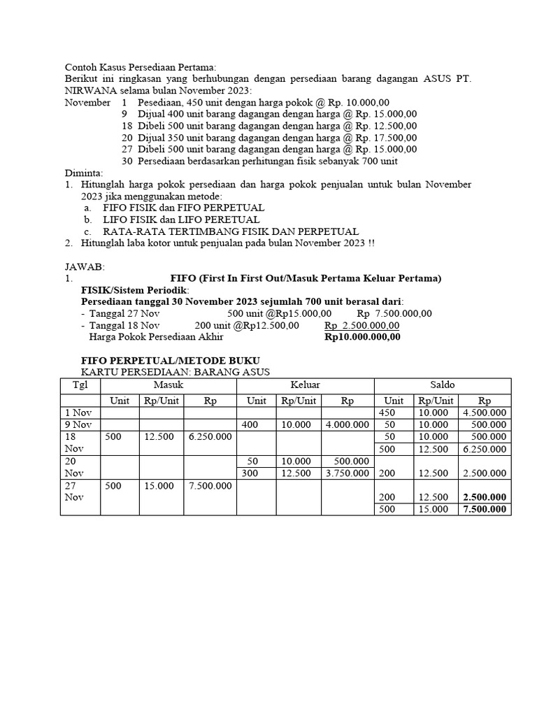 Analisis Persediaan ASUS PT. NIRWANA November 2023 | PDF