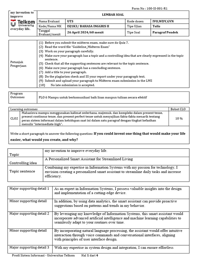 Lembar Jawab - Uts English Ii - (Isj1k3) Fri - S1si | PDF | Artificial Intelligence ...