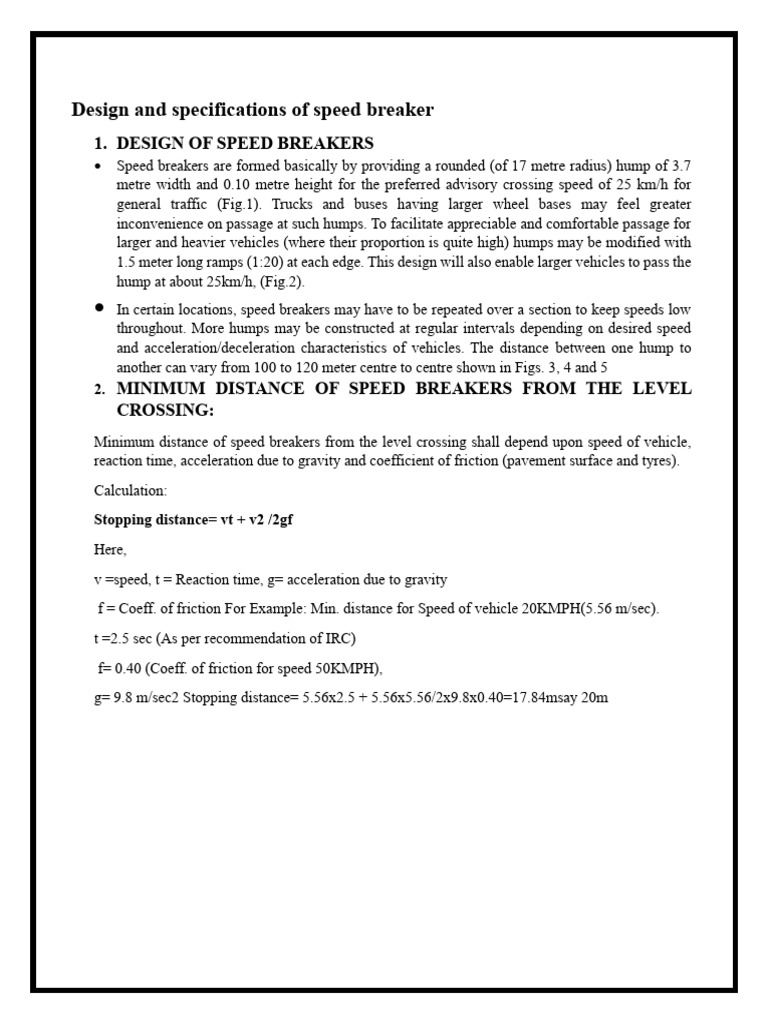 Design and Specifications of Speed Breake | PDF | Road | Acceleration